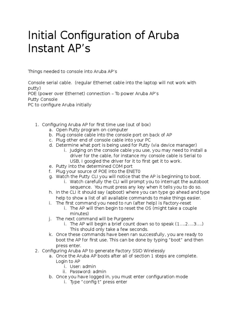 Aruba Configuration | Command Line Interface | Device Driver