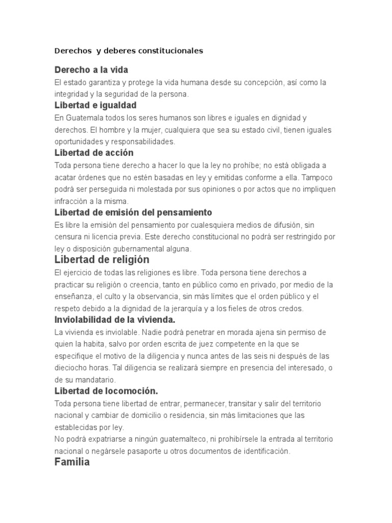 Derechos y Deberes Constitucionales | PDF | Derecho Constitucional | Derechos