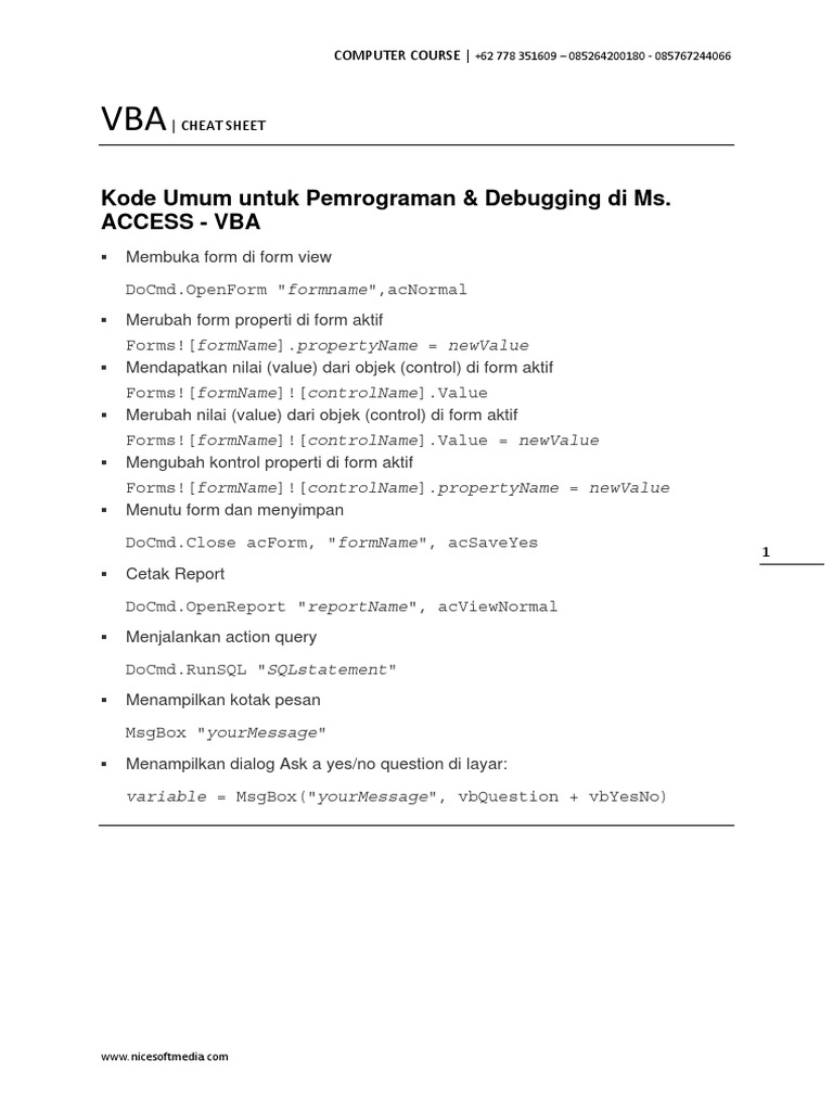 Vba Cheat Sheet | PDF | Software Engineering | Areas Of Computer Science