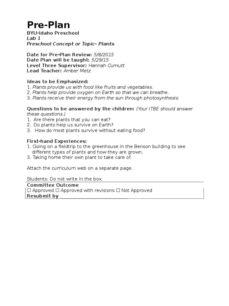 Preschool Plant Lesson Plan | PDF | Plants | Knowledge