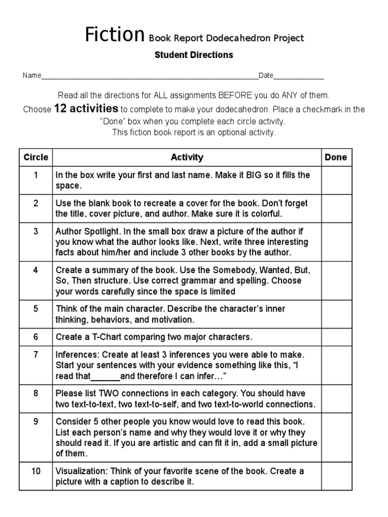 Fiction Book Report Dodecahedron | PDF | Communication | Psychological ...