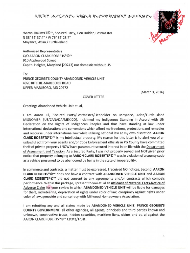 Affidavit of Material Facts-Notice of Adverse Claim # RA139134451US | PDF