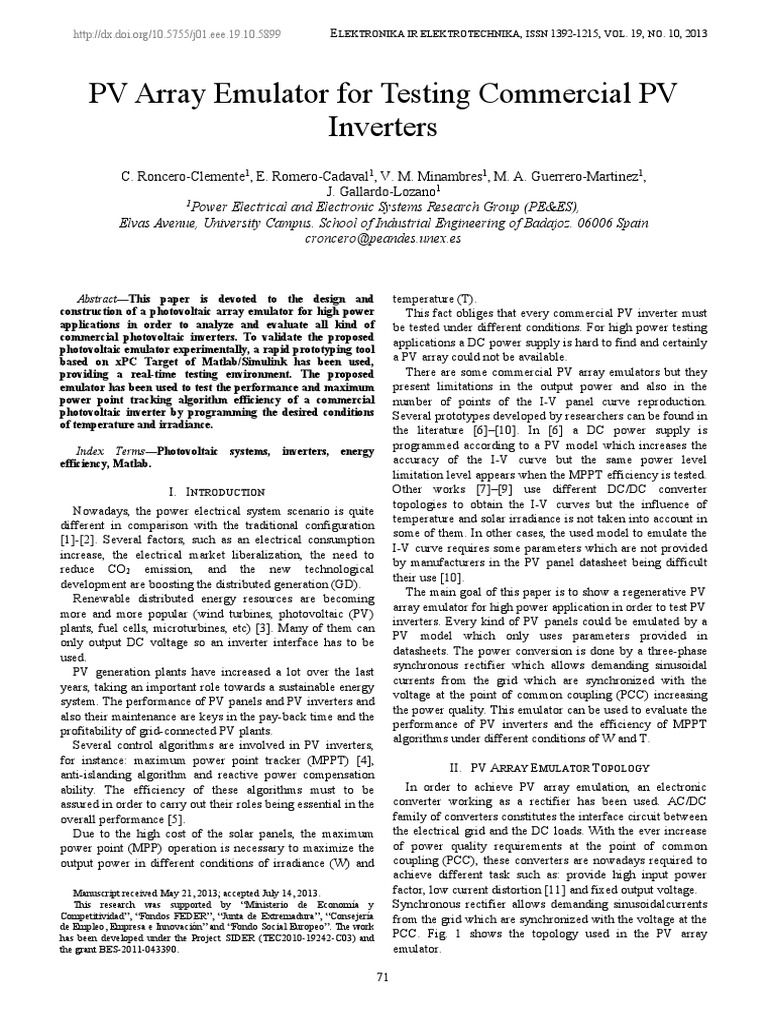 PV Array Emulator For Testing Commercial PV Inverters | PDF ...