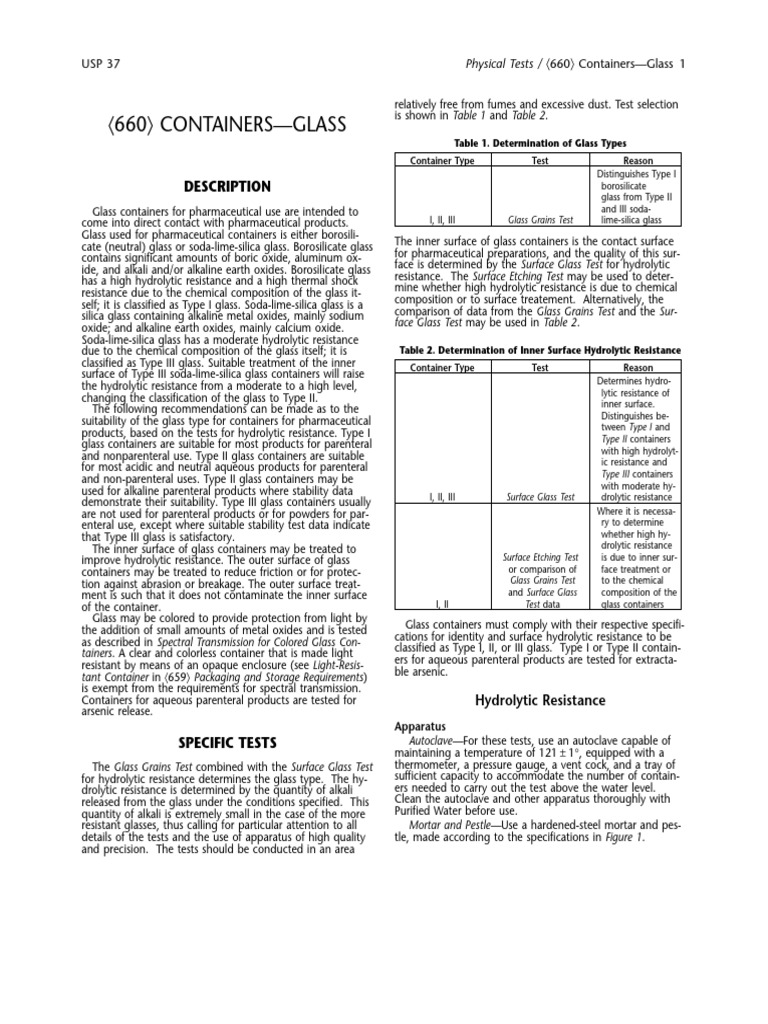 USP 660 - Containers - Glass | PDF | Syringe | Glasses