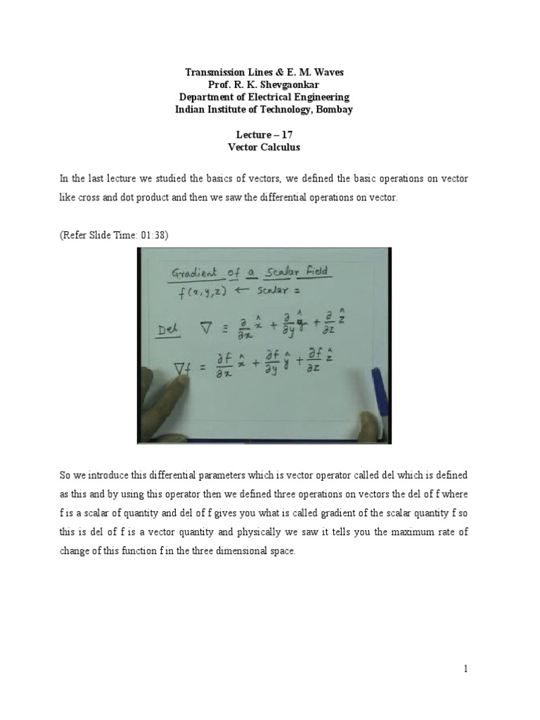 Lec 17 Introduction To Vector Calculus | Download Free PDF ...