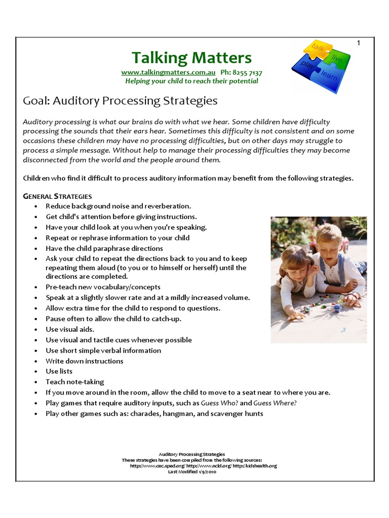 Managing Auditory Processing Difficulties | PDF | Auditory System ...