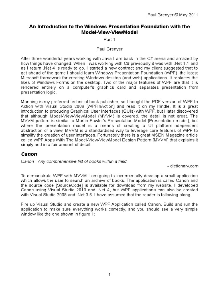 Introduction To WPF With MVVM | PDF | Extensible Application Markup ...