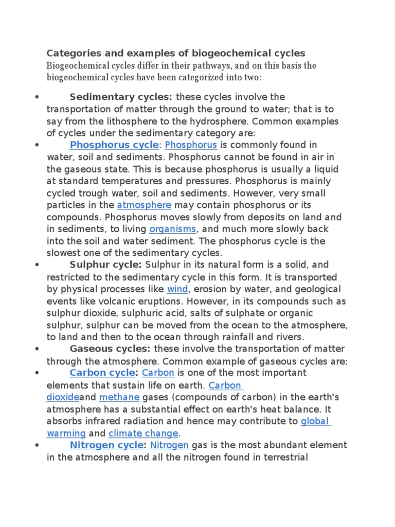 Categories and Examples of Biogeochemical Cycles | PDF | Carbon Cycle ...