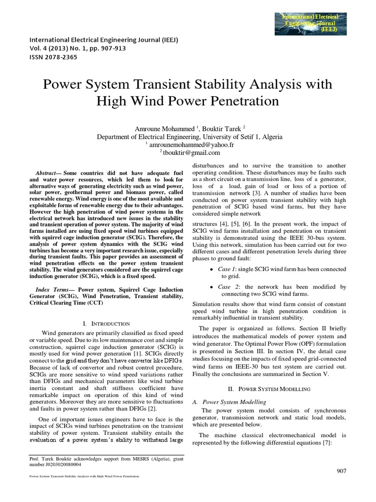 Power System Transient Stability Analysis With High Wind Power ...