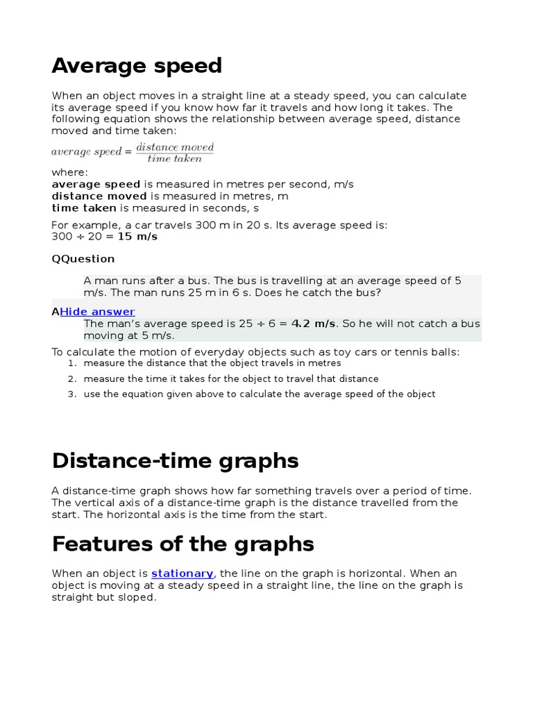 Calculate average speed from distance and time | PDF | Speed | Acceleration