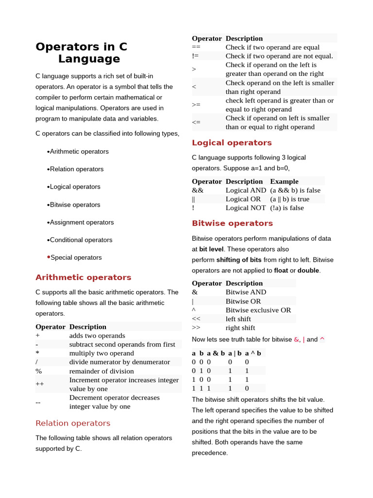 Operators in C | PDF | C (Programming Language) | Arithmetic