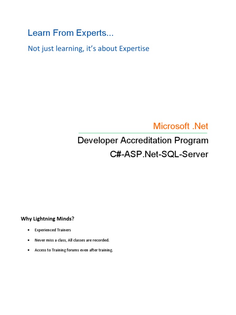 Training Brochure - Lightning Minds | PDF | Microsoft Sql Server | Sql