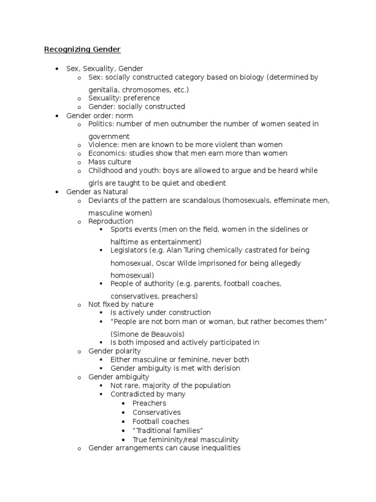 Gender Handout | PDF | Gender Role | Masculinity