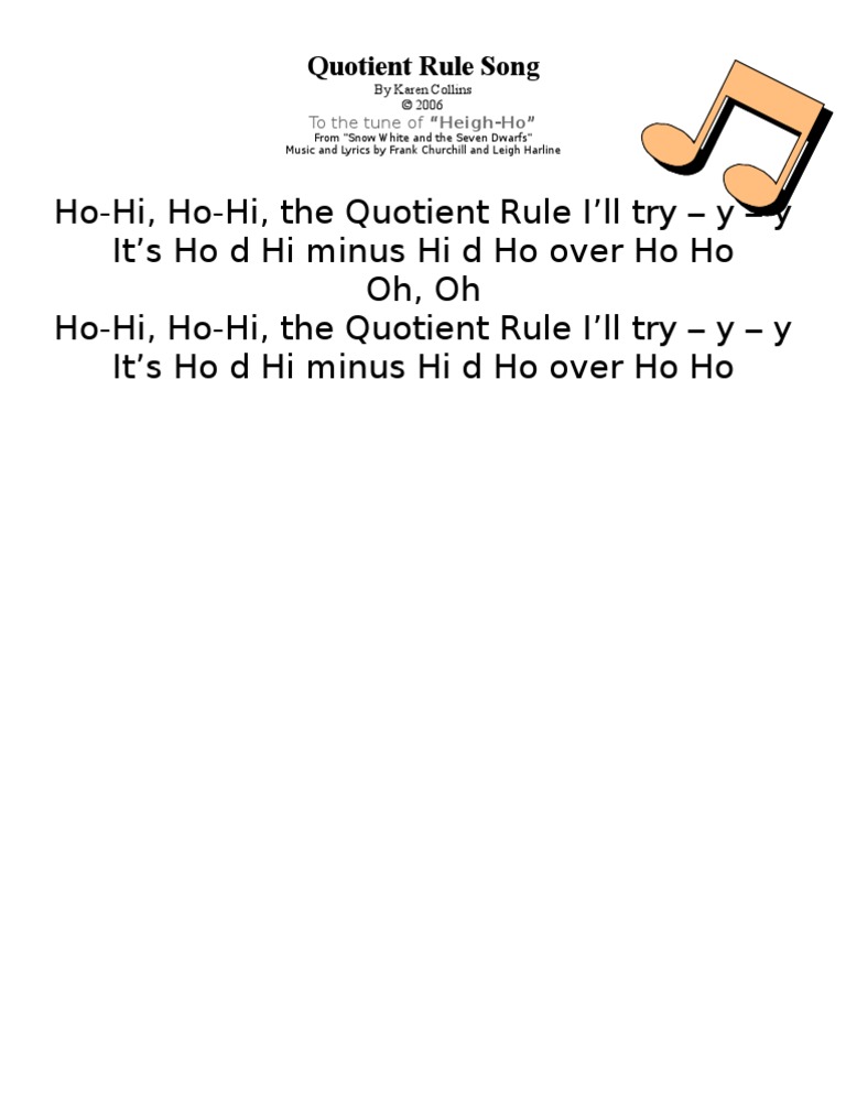 Quotient Rule Song | PDF