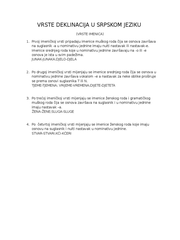 Vrste Deklinacija | PDF