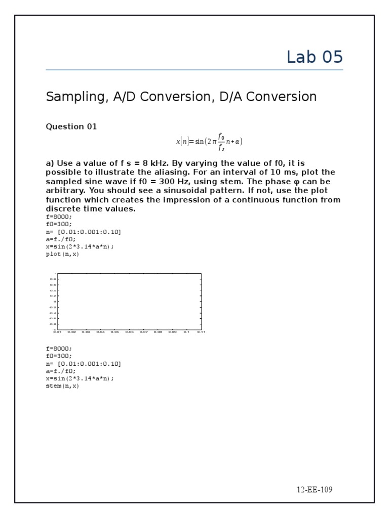 Analog To Digital Conversion Lab Solution | PDF | Sampling (Signal ...