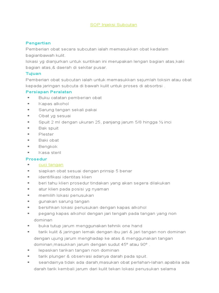 SOP Injeksi Subcutan | PDF