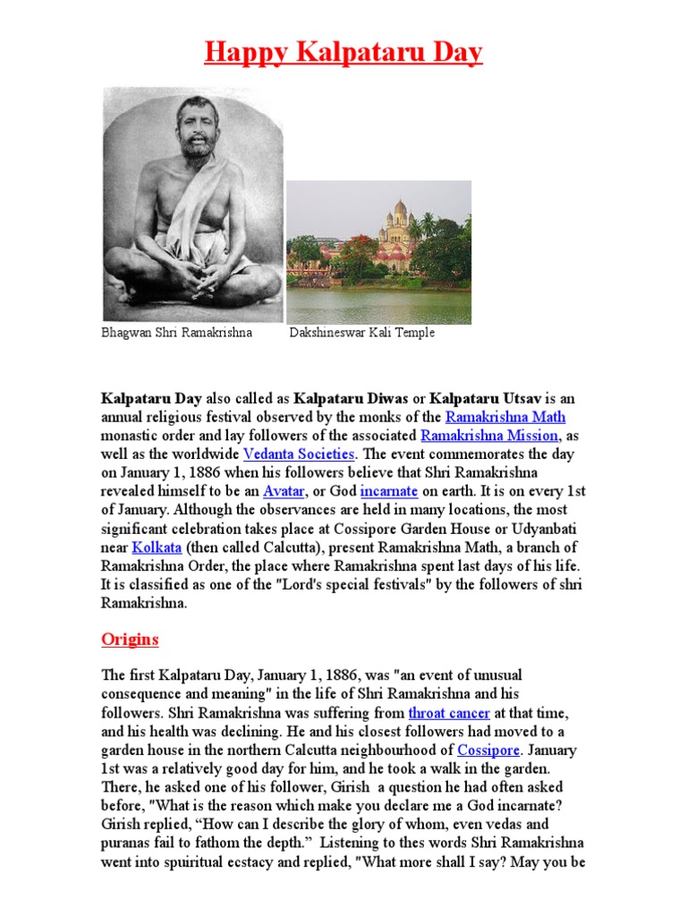 Kalpataru Day | PDF | Indian Religions | Ramakrishna