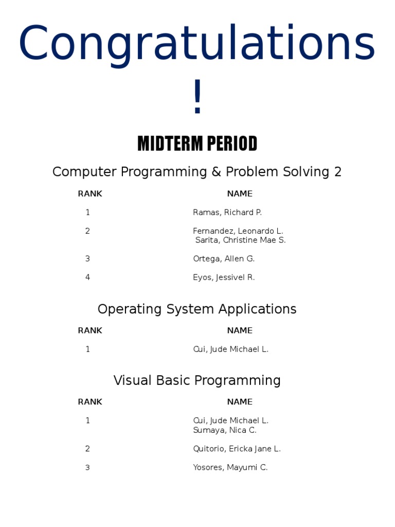 Congratulations !: Midterm Period | PDF