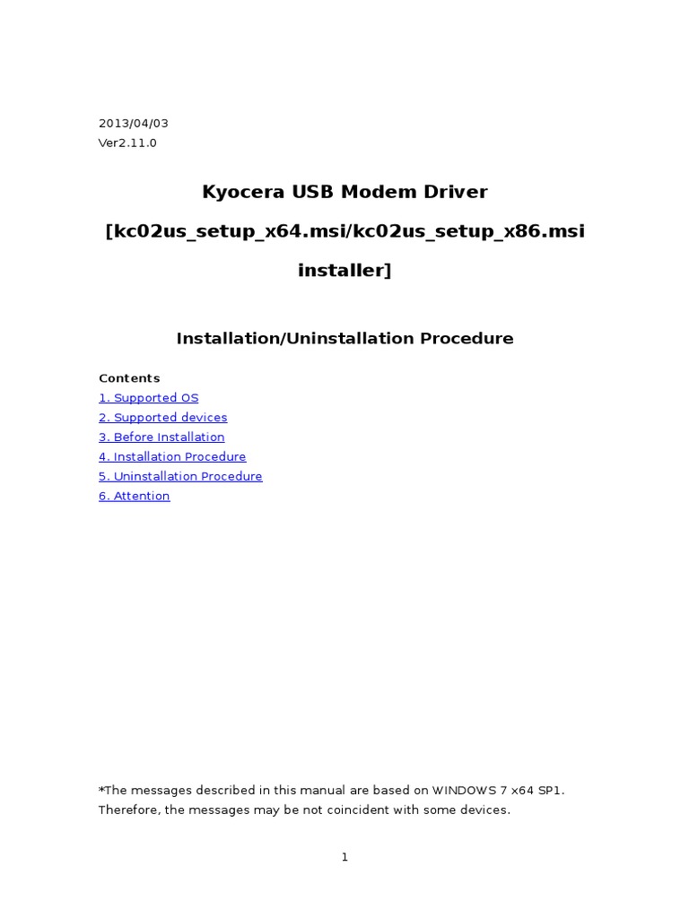 Kyocera USB Modem Driver Guide | PDF | Installation (Computer Programs ...