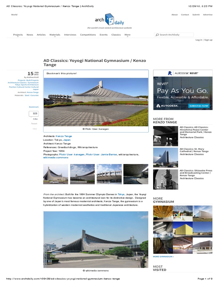 AD Classics: Yoyogi National Gymnasium: Kenzo Tange - ArchDaily | PDF ...
