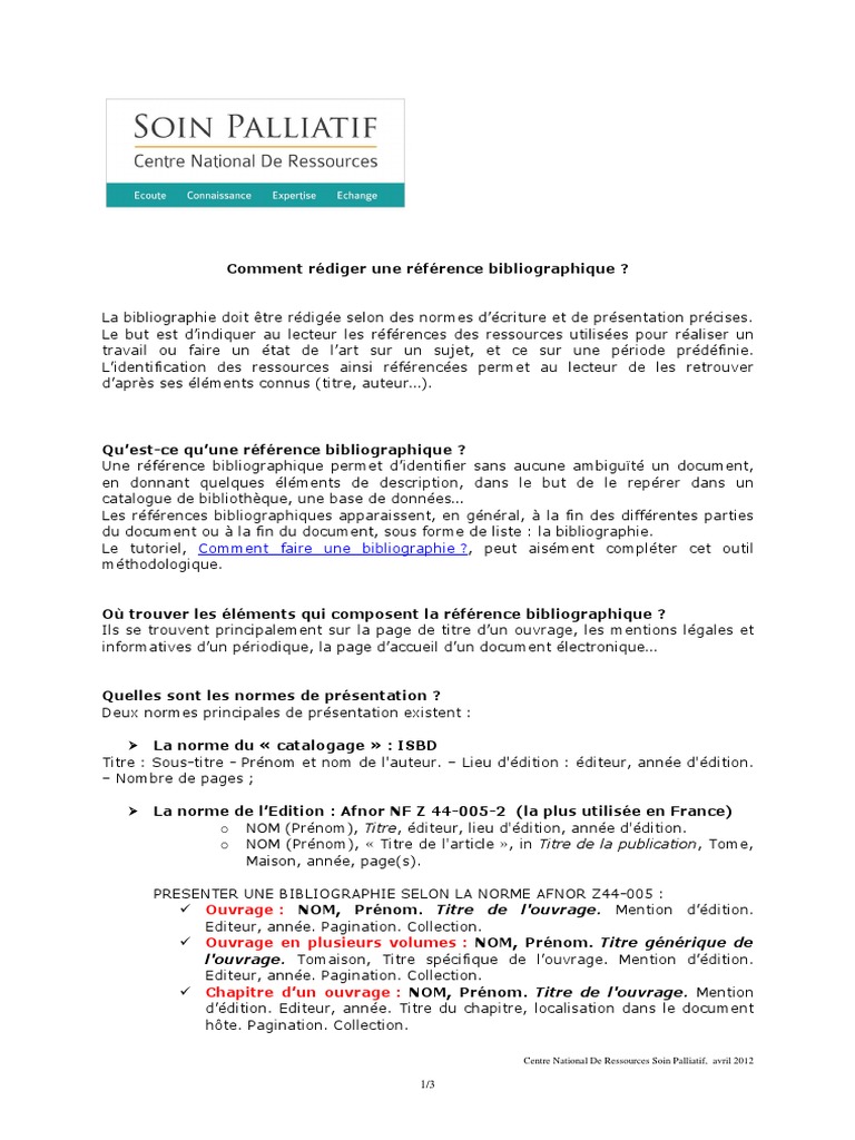 Comment Rédiger Une Référence Bibliographique PDF | PDF | Bibliographie ...