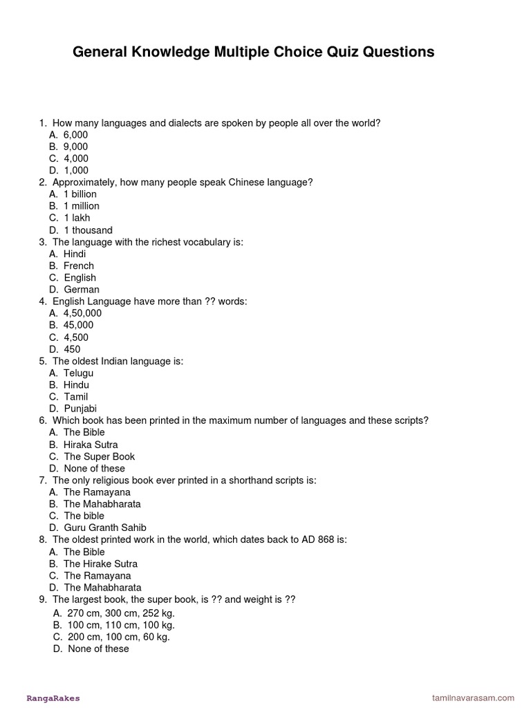 General Knowledge Quiz | PDF | Bears | Sports