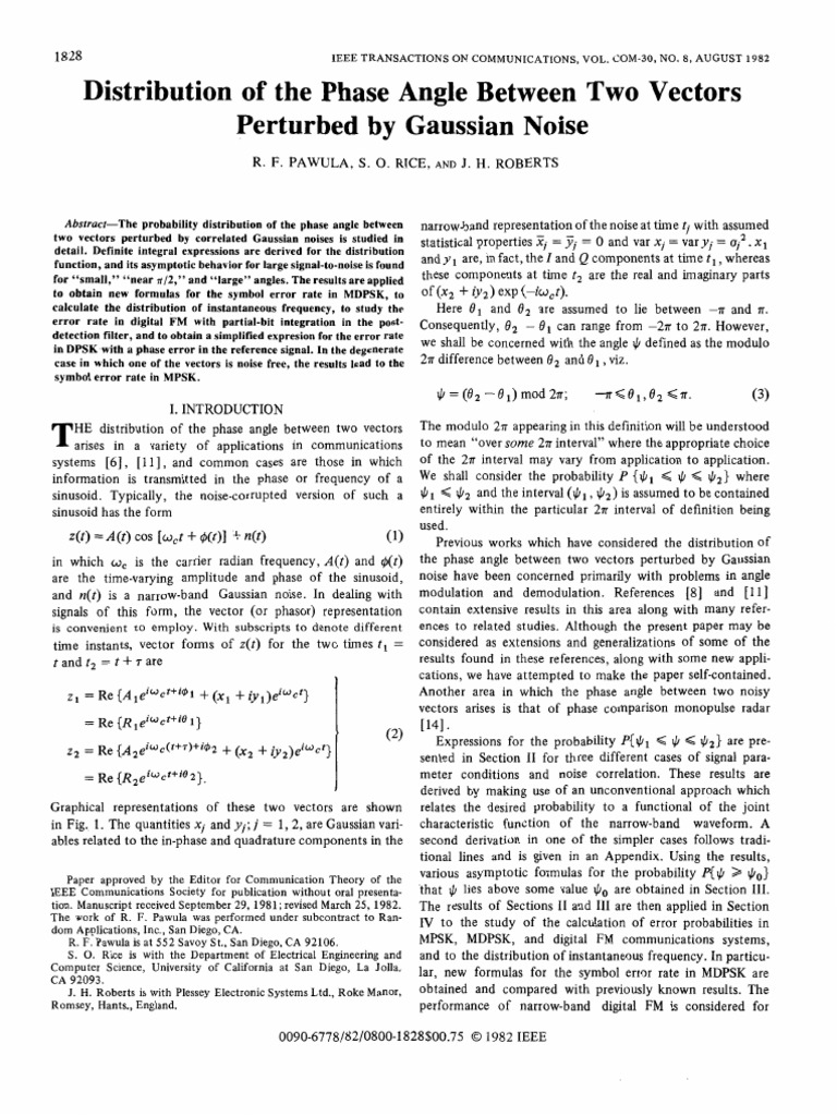 Distribution of The Phase Angle Between Two Vectors Perturbed by ...