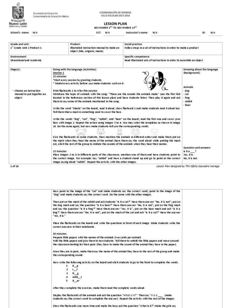 1st Grade Lesson Plan2B | PDF | Lesson Plan | Classroom