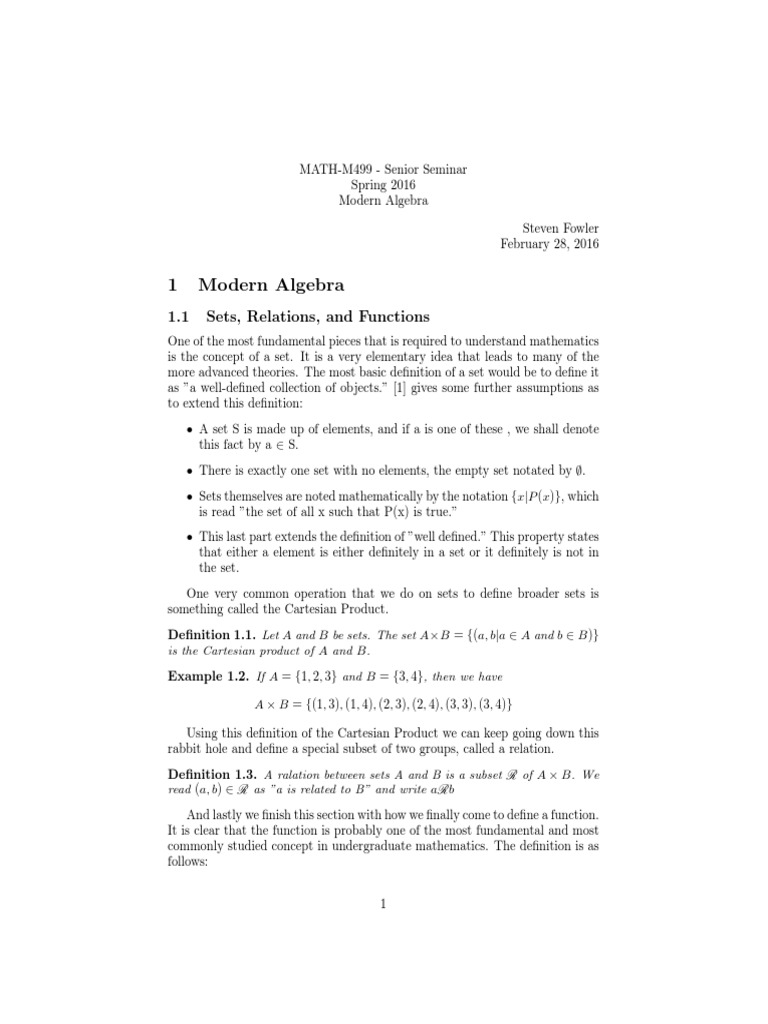 1 Modern Algebra: 1.1 Sets, Relations, and Functions | PDF | Group ...