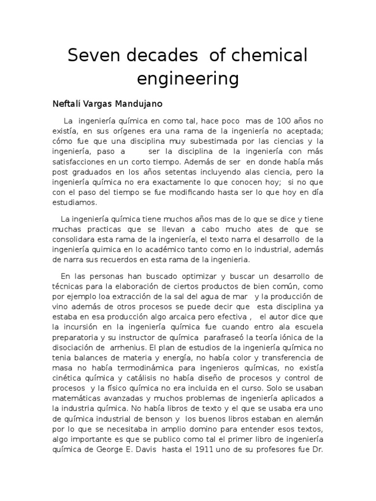 Seven Decades of Chemical Engineering | PDF | Ingeniería Química ...