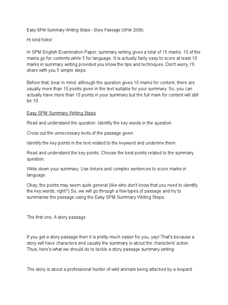 Easy SPM Summary Writing Steps | PDF | Question | Reading Comprehension