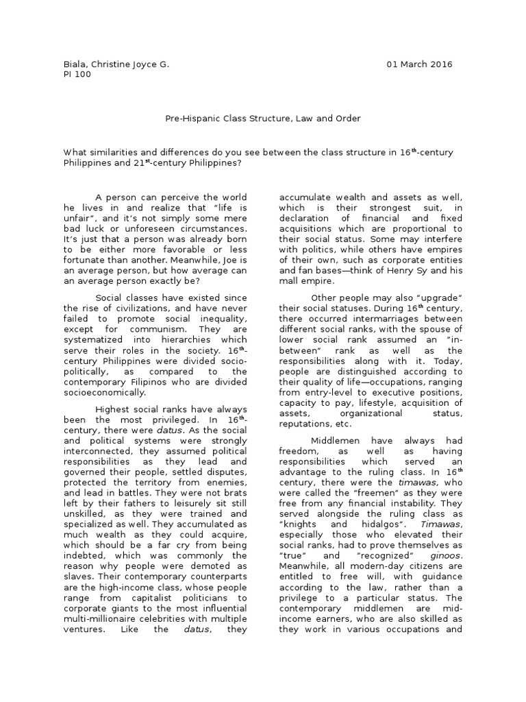 Social Hierarchy in 16th Century Philippines | PDF | Philippines ...
