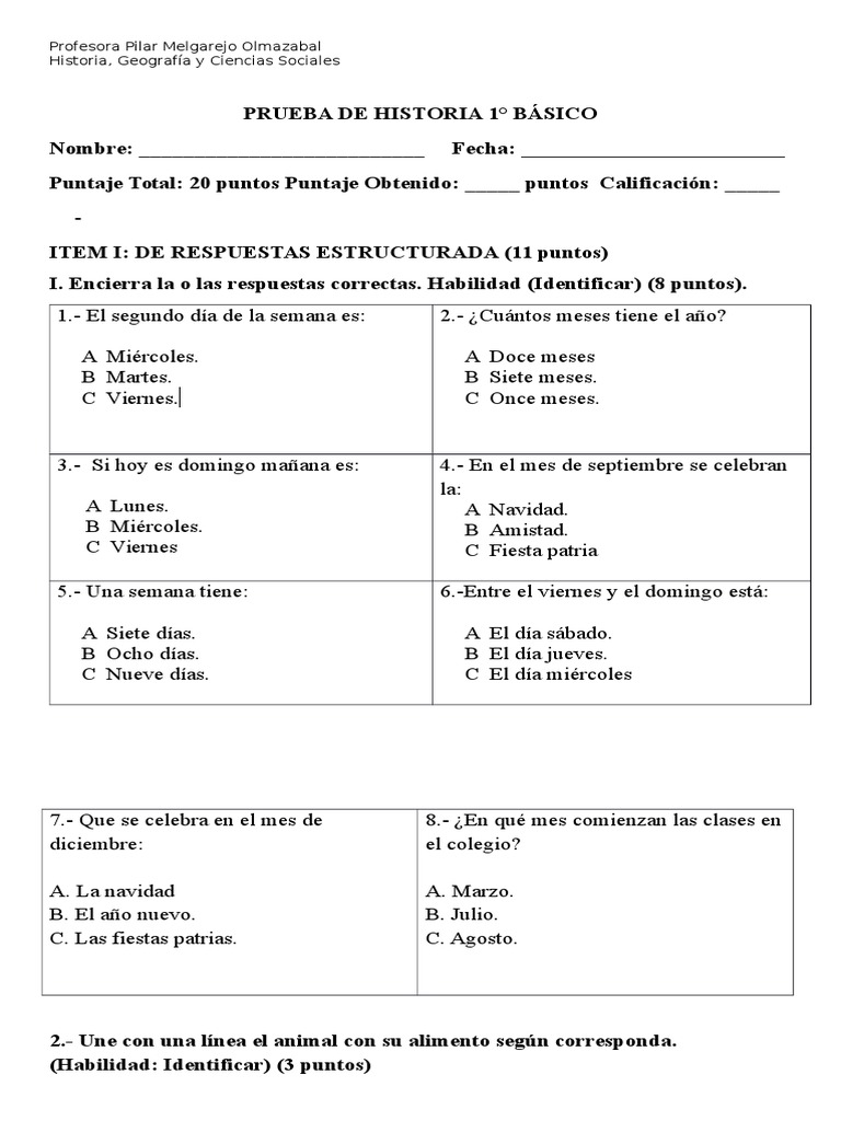 Prueba de Los Días y Meses Del Año | PDF | Salud y bienestar