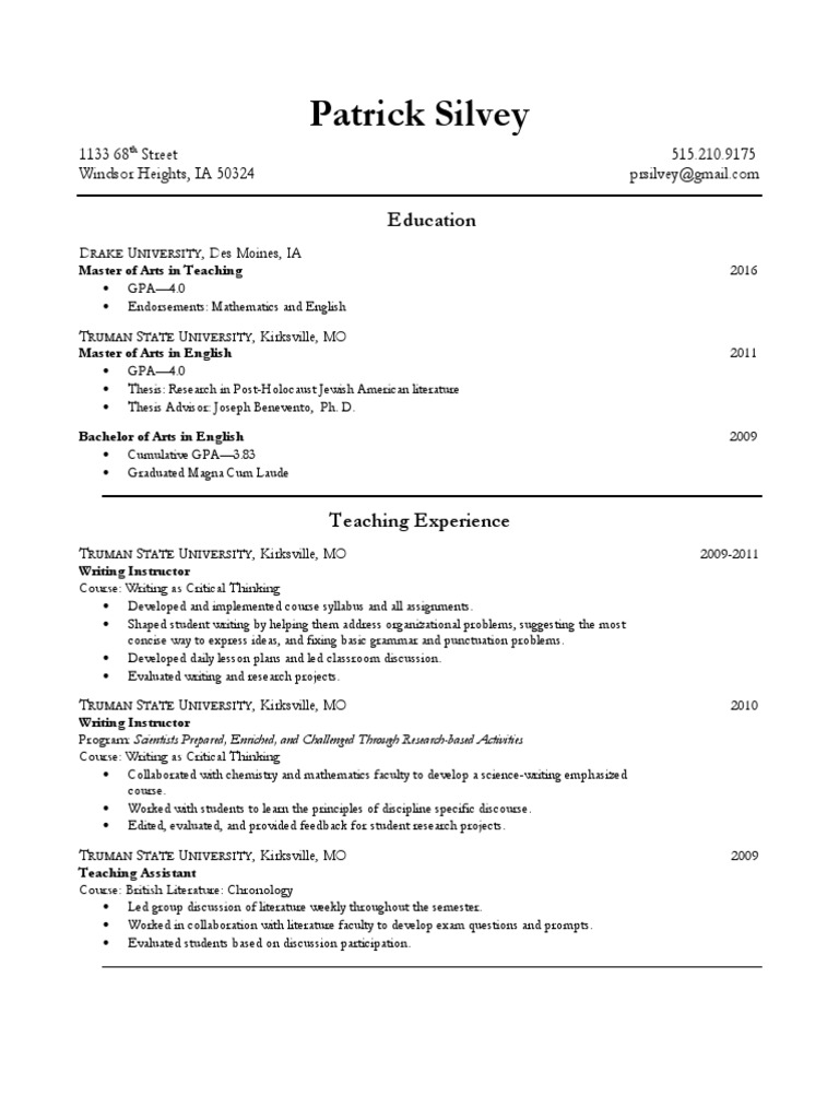 Curriculum Vitae (Silvey) | PDF | Graduate School | Thesis