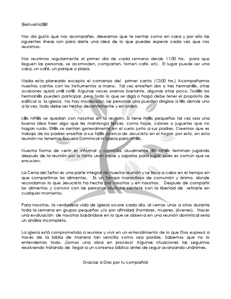 Carta Bienvenida - Iglesia Sencilla | PDF | eucaristía | Iglesia Católica