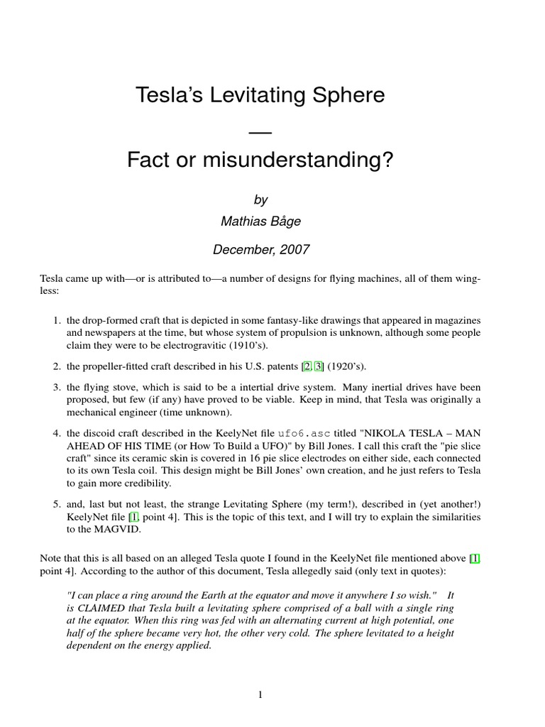 Tesla Levitating Sphere | PDF | Nikola Tesla | Earth