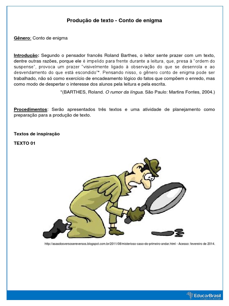 Conto de Enigma - Proposta | PDF | Sherlock Holmes | O Cão dos Baskervilles Conto de Enigma - Proposta | PDF | Sherlock Holmes | O Cão dos Baskervilles