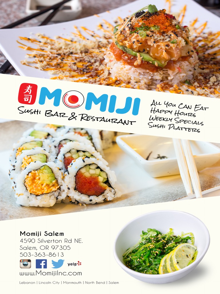 Momiji Salem Menu | Sushi | Food And Drink Preparation
