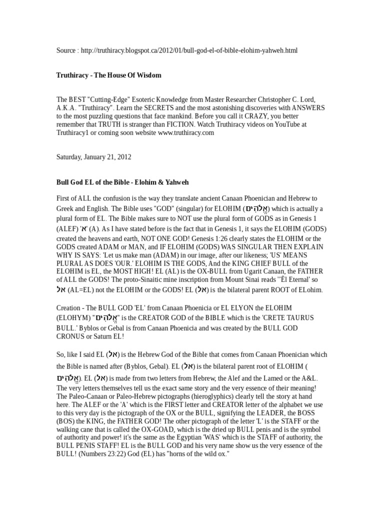 EL - Bull God EL of The Bible | PDF | Names Of God In Judaism | Genesis ...