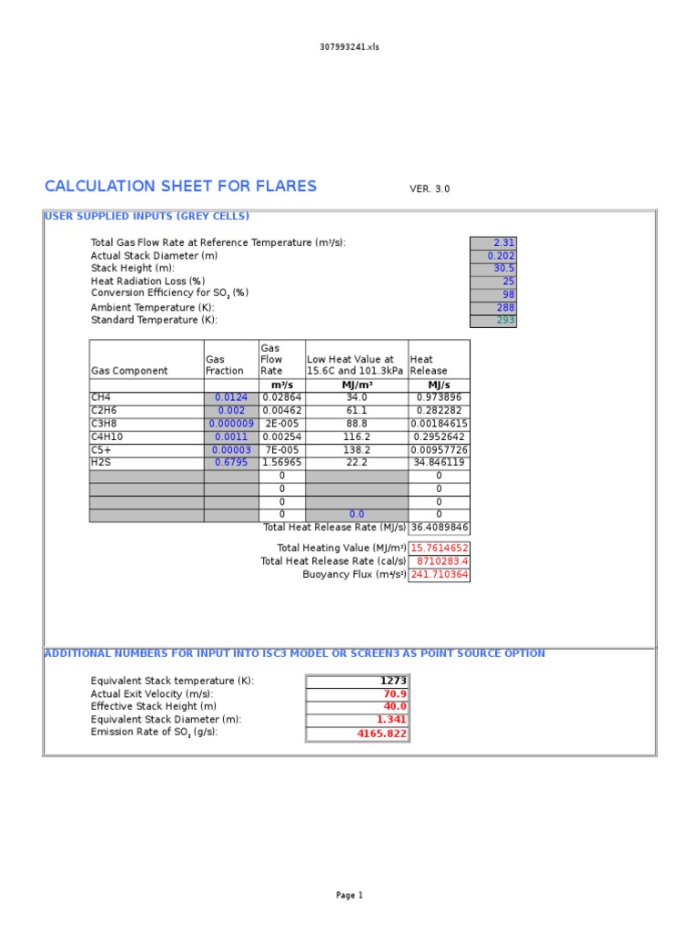 Calculation Sheet For Flares | PDF