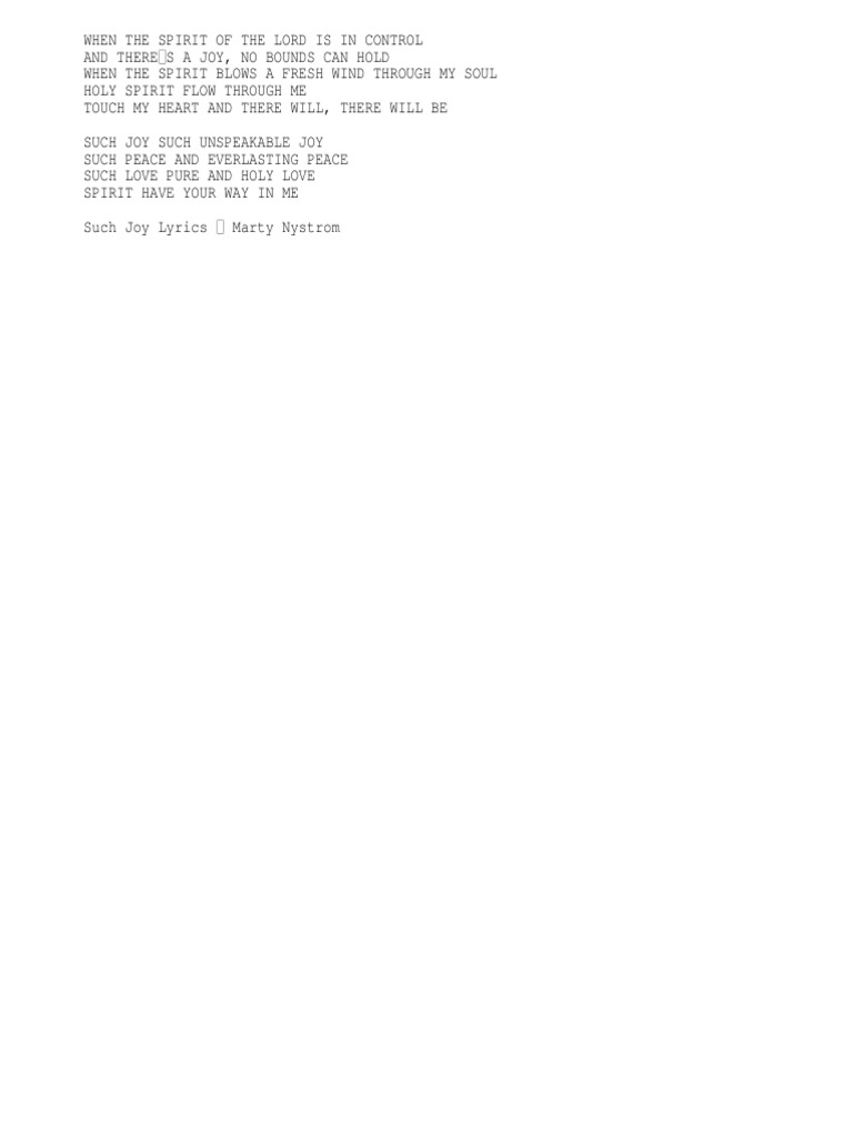 Such Joy Lyrics - Marty Nystrom | PDF