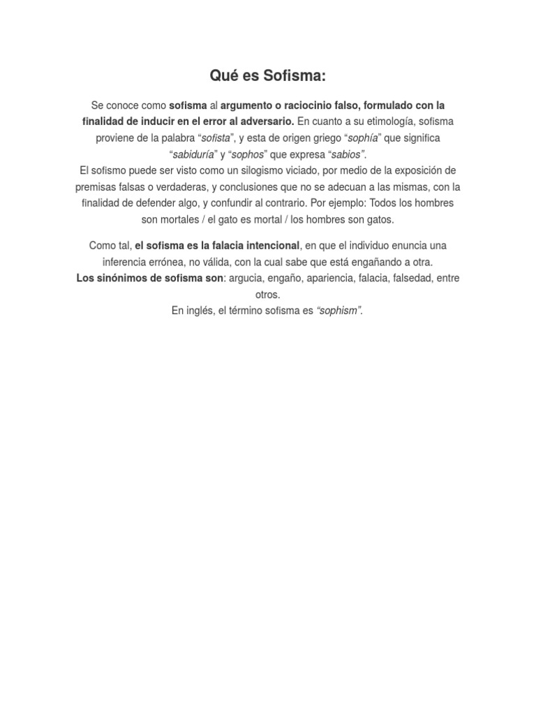 Sofisma: Argumentos Falsos y Engaños | PDF | Filosofía