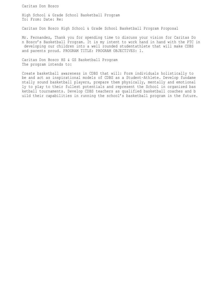 Basketball Program Proposal | PDF | Leisure | Team Sports