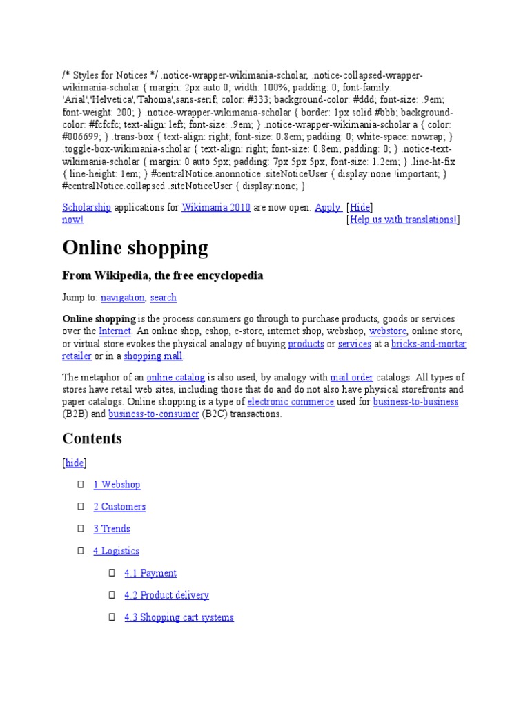 Online Shopping: From Wikipedia, The Free Encyclopedia | PDF | Online ...