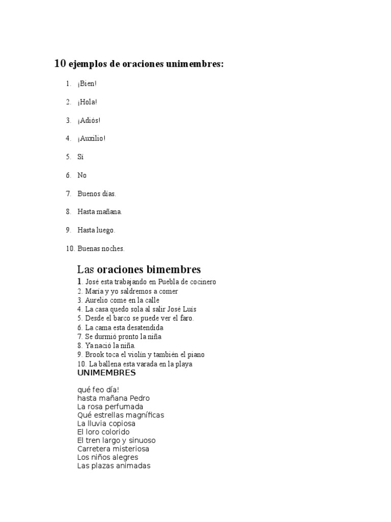 10 Ejemplos de Oraciones Unimembres | PDF | Violencia | Deportes