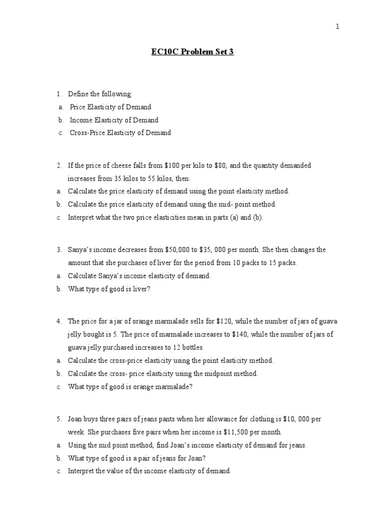 Microeconomics Worksheet | PDF | Price Elasticity Of Demand | Demand