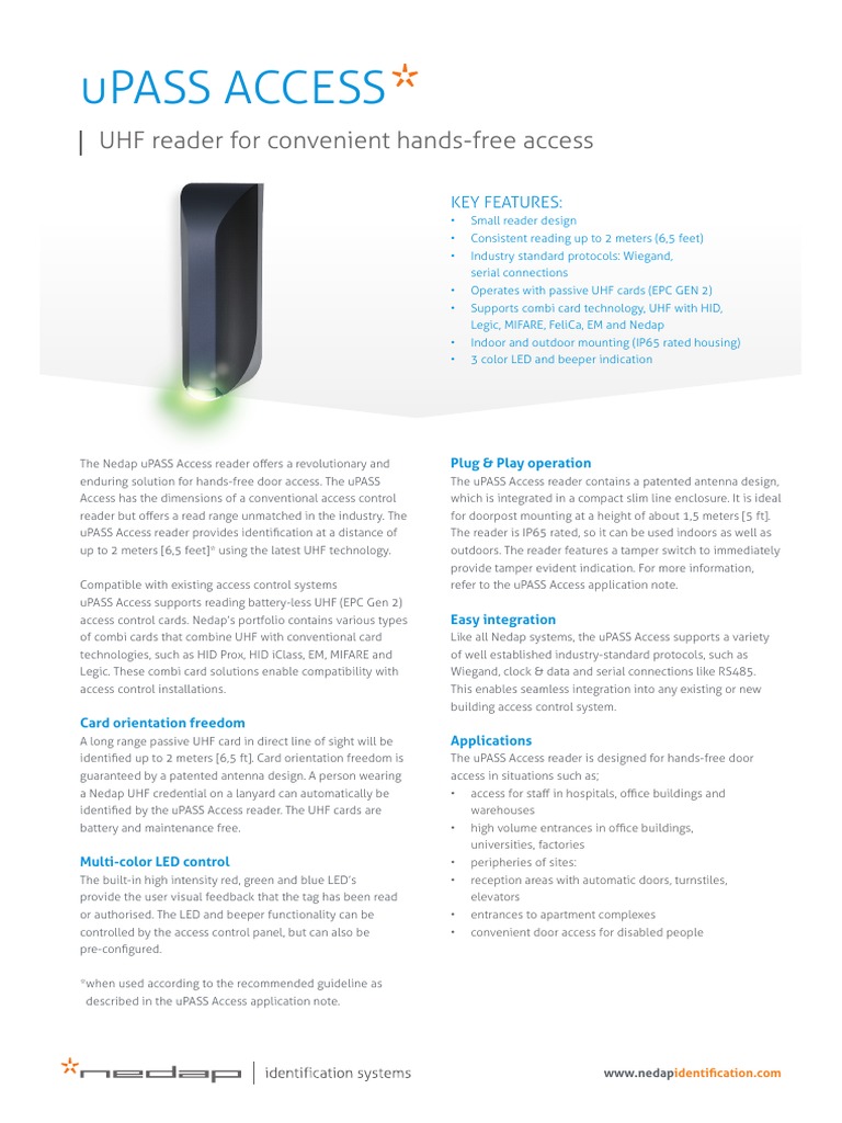 UPASS Access Datasheet Nedap v4.1 | PDF | Access Control | Ultra High ...