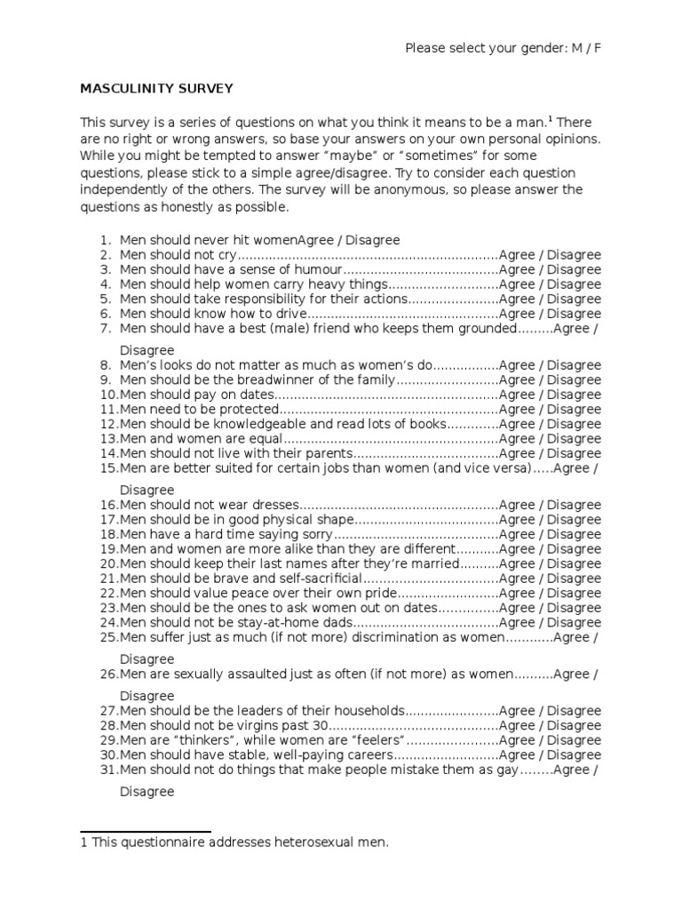 Maculinity Questionnaire | Download Free PDF | Survey Methodology ...