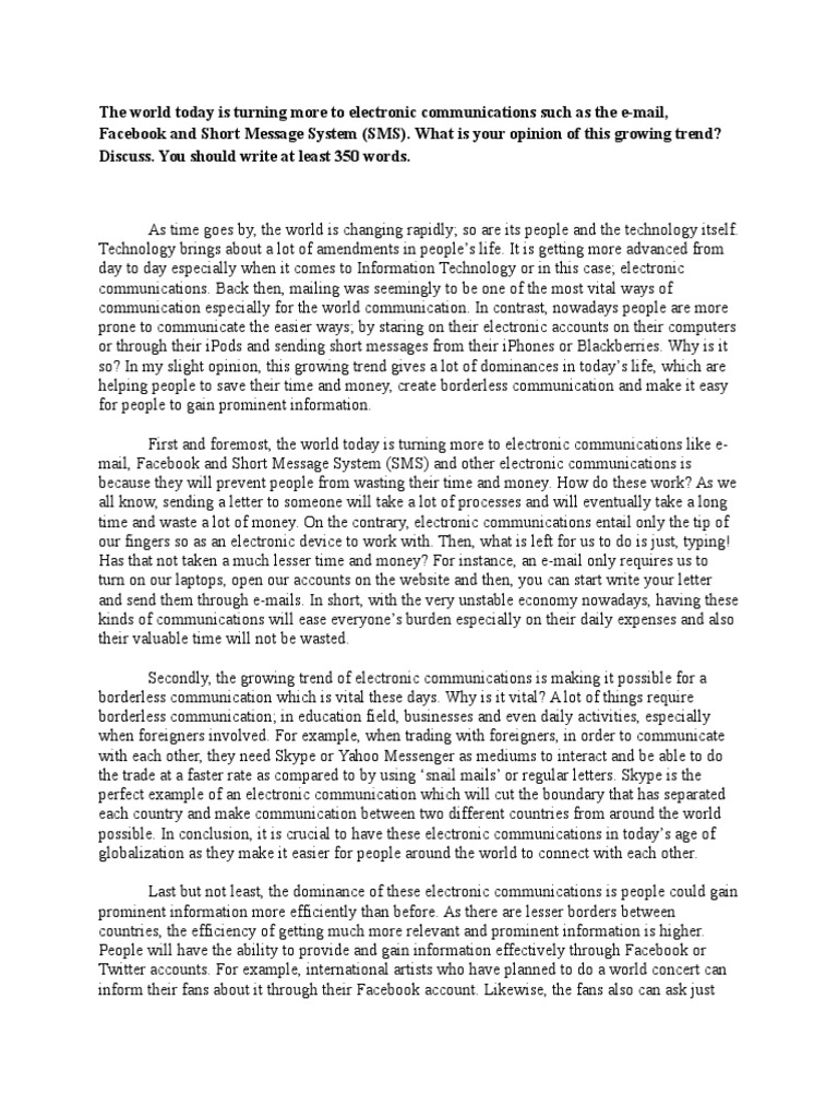 Sample Essay Muet | PDF | Friendship | Short Message Service